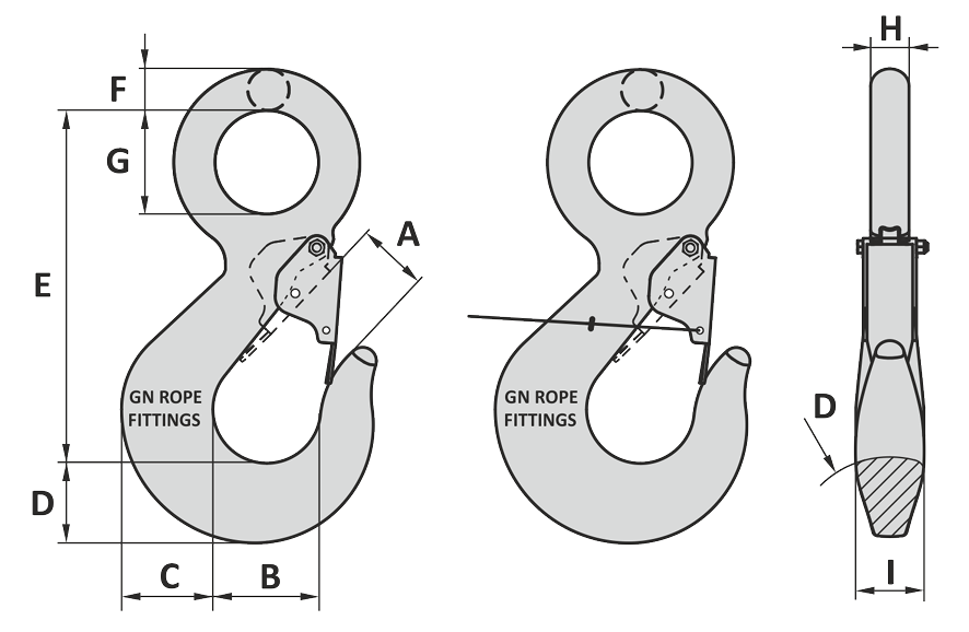 GN HK2E Eye Hook ROV with Enlarged Eye and Latch | Traction Levage